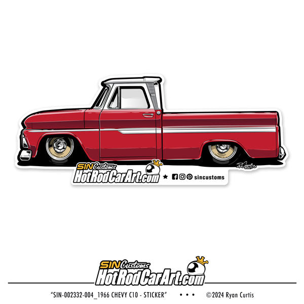 1966 Chevy C10 -- Sticker – SIN Customs - HotRodCarArt.com